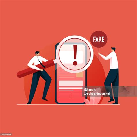 돋보기로 스마트 폰에서 뉴스를 확인하는 사람 디지털 미디어 벡터에 가짜 뉴스 확산 중지 사기에 대한 스톡 벡터 아트 및 기타