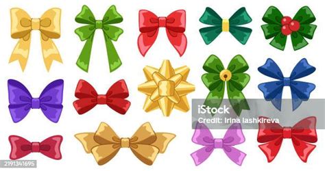 축제 리본 세트 크리스마스 생일 및 파티를 위한 리본이 있는 밝은 여러 가지 빛깔의 장식 활 컬렉션 개인 장식품에 대한 스톡 벡터 아트 및 기타 이미지 Istock