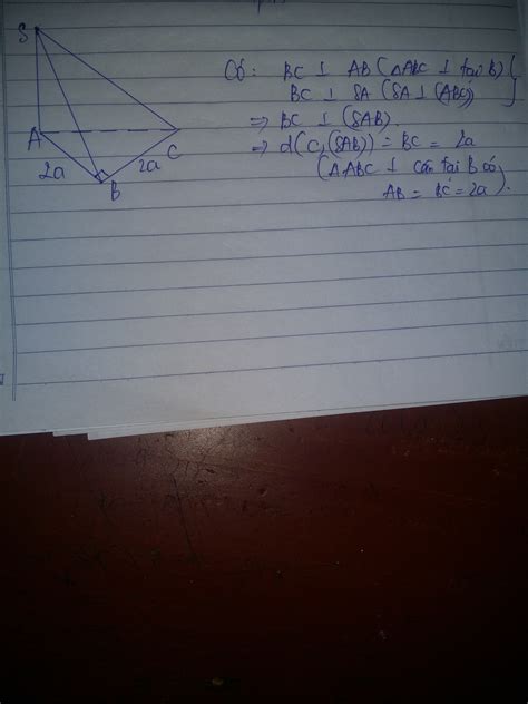 Cho hình chóp SABC có đáy là tam giác ABC vuông cân tại B, AB=2a và SA vuông góc với mặt phẳng ...