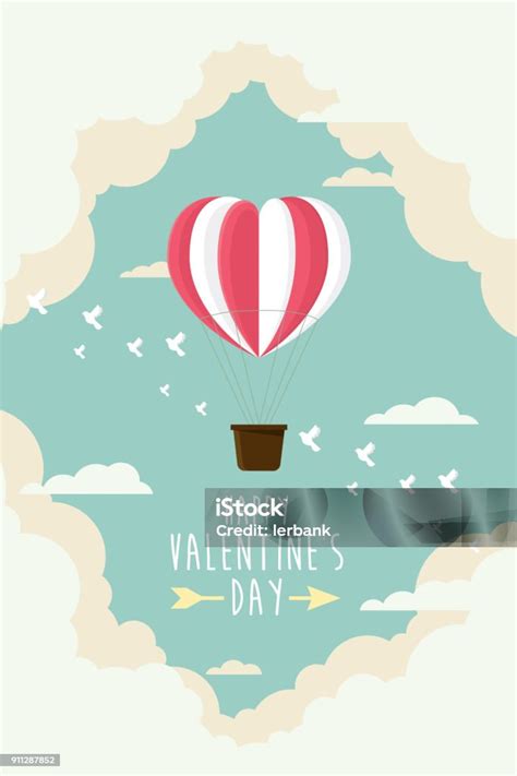 발렌타인 하트 풍선 텍스트 사랑 하늘 추상적인 배경에 비행 일러스트 벡터 2월에 대한 스톡 벡터 아트 및 기타 이미지 2월 공휴일 구름 Istock
