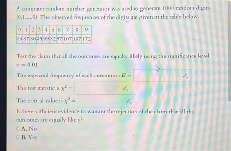 Solved A Computer Random Number Generator Was Used To