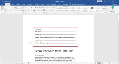 How To Create Table Of Contents In MS Word DataFlair