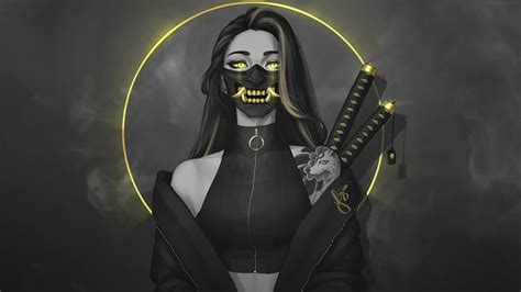 Oni Mask Samurai Girl Live Wallpaper 1920x1080
