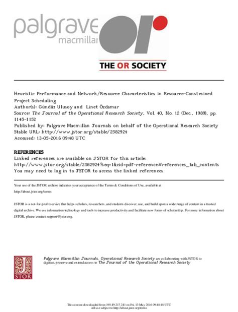 Pdf Heuristic Performance And Networkresource Characteristics In Resource Constrained