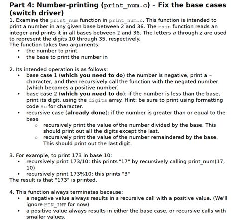 Solved Part Number Printing Print Num C Fix The Base Chegg
