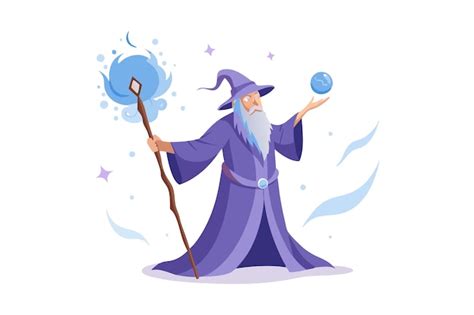Wizard holding a staff and casting spell | Premium AI-generated vector
