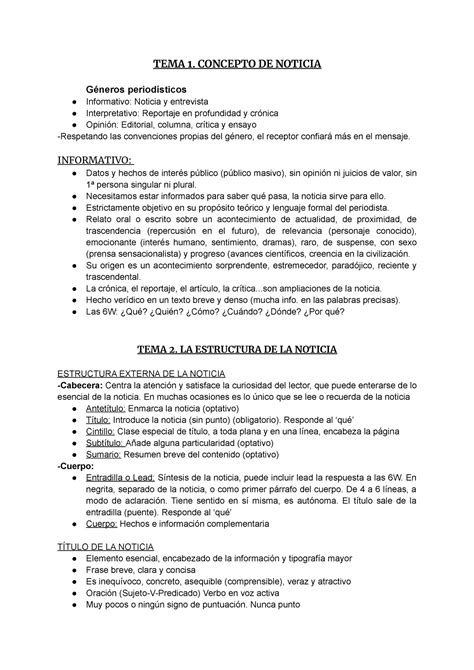 Free La Noticia Periodistica Tema 1 Concepto De Noticia Géneros