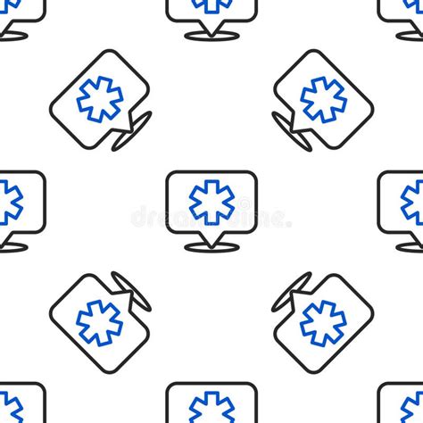 Line Medical Map Pointer With Cross Hospital Icon Isolated Seamless Pattern On White Background