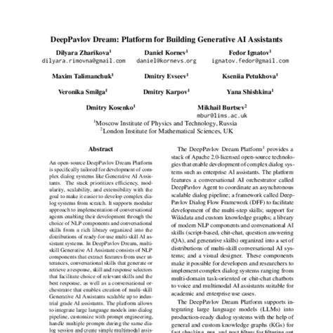 Deeppavlov Dream Platform For Building Generative Ai Assistants Acl