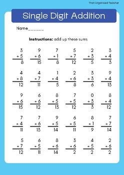 Single Digit Addition By That Organised Teacher TPT
