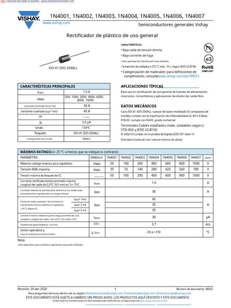 1n4001 1n4002 1n4003 1n4004 1n4005 1n4006 1n4007 Rectificador De Plástico De Uso General