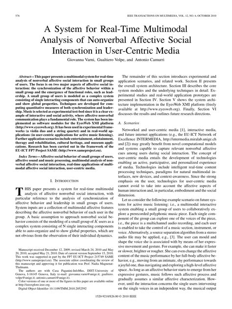 Pdf A System For Real Time Multimodal Analysis Of Nonverbal Affective Social Interaction In