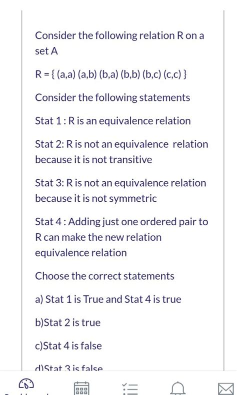 Solved Consider The Following Relation R On A Set A R A A Chegg