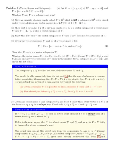 Solved Problem Veetor Spaces And Subspaces A Let Chegg