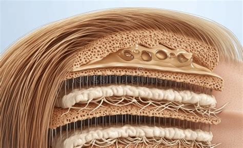 Illustration Of Hair And Skin Structure Including The Hair Follicle Root Shaft Papilla And