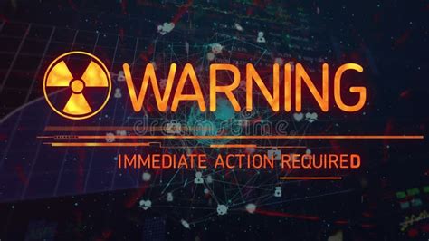 Animation Of Radioactive Symbol And Warning Text Over Globe Of Digital Icons And Data Processing