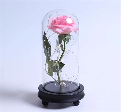 Дропшиппинг розы Красавица и Чудовище Роза в Стекло с Светодиодный Светлое деревянное основание