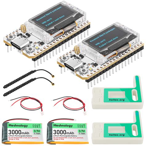 2 Pack Esp32 Lora V3 Module Board With 3000mah Battery Set With 915mhz Antenna And Sx1262 Lora