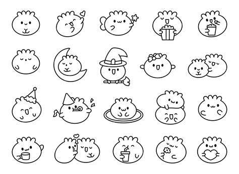 Lindo Kawaii Sonriendo Dim Sum Página De Colorear Feliz Personaje De