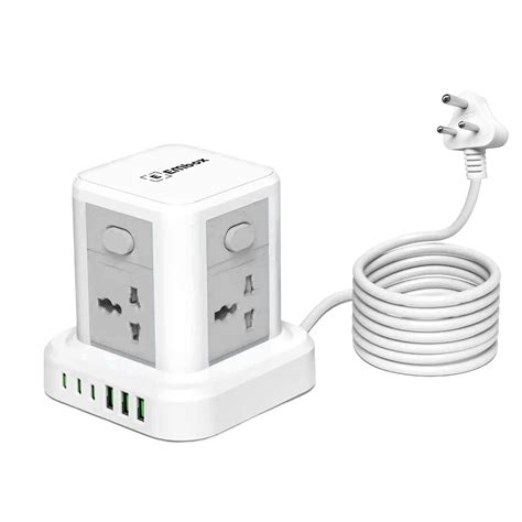 Extension Board With USB C And USB A Ports Individual Switch Universal Sockets And Indicator