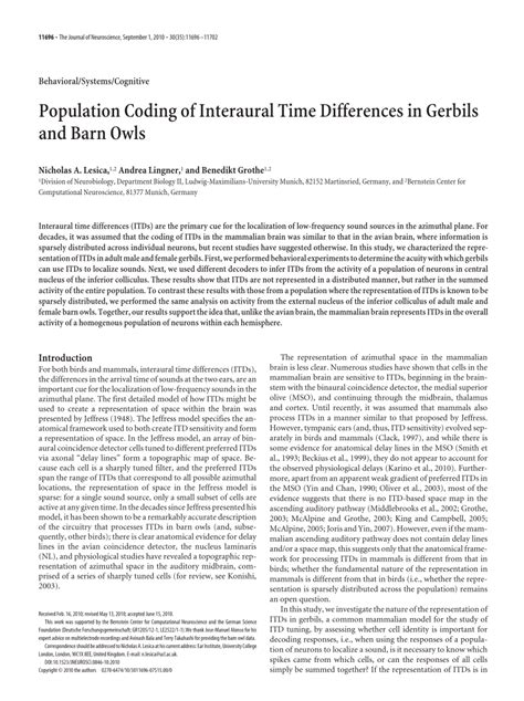 Pdf Population Coding Of Interaural Time Differences In Gerbils And