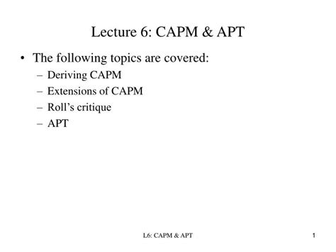 PPT Lecture 6 CAPM APT PowerPoint Presentation Free Download ID 49505