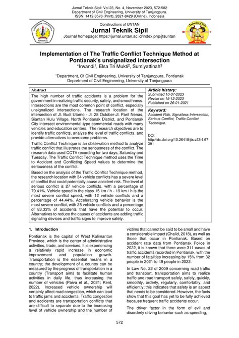 Pdf Implementation Of The Traffic Conflict Technique Method At