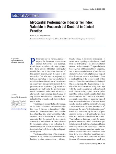Pdf Myocardial Performance Index Or Tei Index Valuable In Research But Doubtful In Clinical