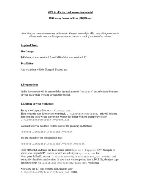 Gpl To Rfactor Track Conversion Tutorial Pdf Computer File System