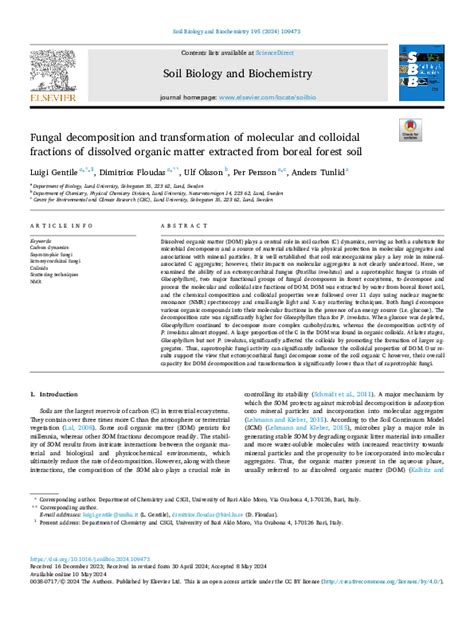 Pdf Fungal Decomposition And Transformation Of Molecular And Colloidal Fractions Of Dissolved