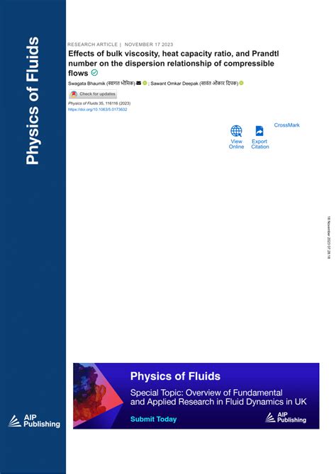 Pdf Effects Of Bulk Viscosity Heat Capacity Ratio And Prandtl Number On The Dispersion