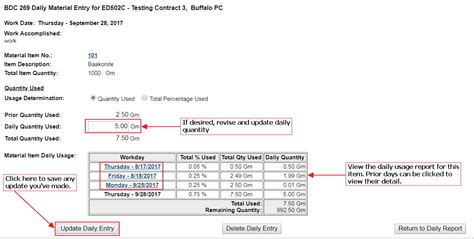 Daily Material Report