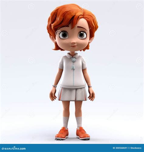 3d Render Plastic Cartoon Of Carrie With Shirt And Short Hair Stock