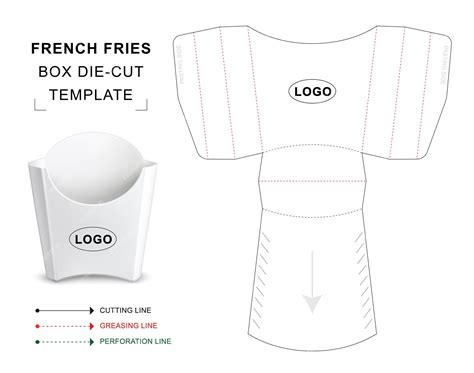 Шаблон высечки коробки для картофеля фри Премиум вектор