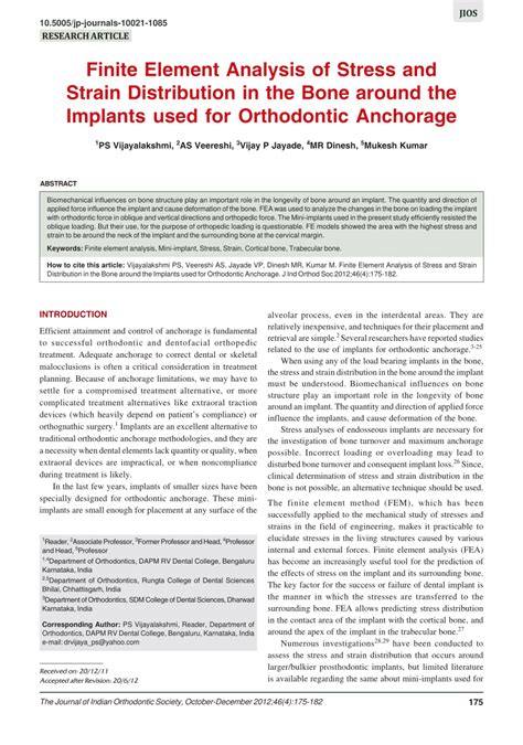Pdf Finite Element Analysis Of Stress And Strain Distribution In The Bone Around The Implants