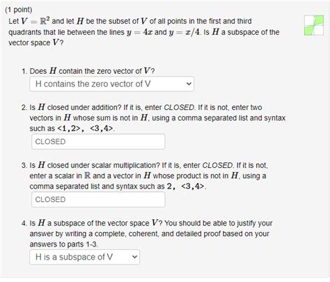 Solved 1 point Let V R² and let H be the subset of V of Chegg com