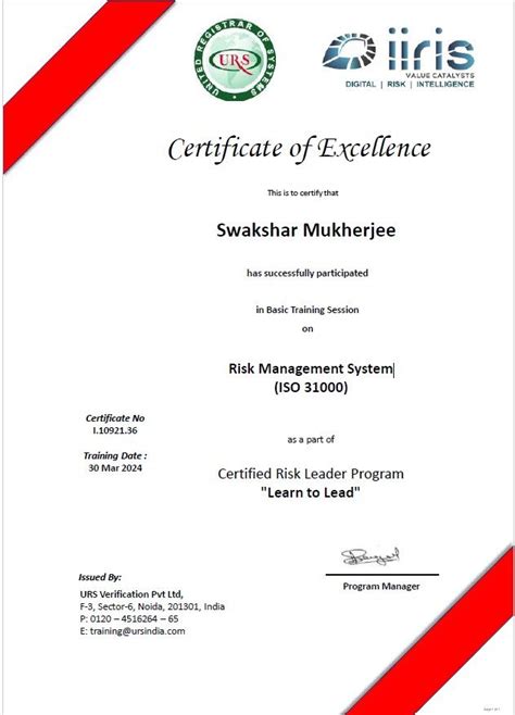 Successfully Completed Iso 31000 Certificate Risk Management System
