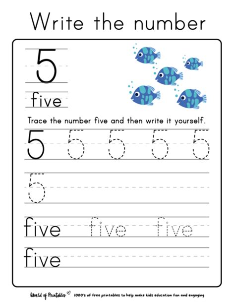 Number 5 Tracing Worksheet