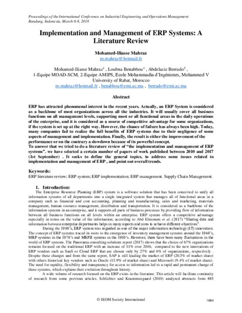 Pdf Success Factors For Erp Implementation A Systematic Literature Review Mohamed Iliasse