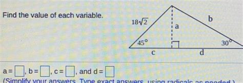 solved find the value of each variable a b c and d simnlify