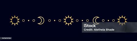 태양 별 달의 위상 초승달이 있는 금 천체 분리기 화려한 Boho 신비한 분배기 장식 요소 0명에 대한 스톡 벡터 아트 및 기타