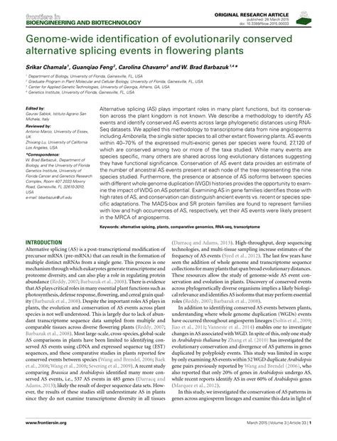 Pdf Genome Wide Identification Of Evolutionarily Conserved Alternative Splicing Events In