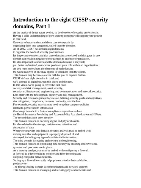 04 Introduction To The Eight Cissp Security Domains Part 1 Pdf Computer Security Security
