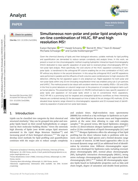 PDF Simultaneous Non Polar And Polar Lipid Analysis By On Line Combination Of HILIC RP And