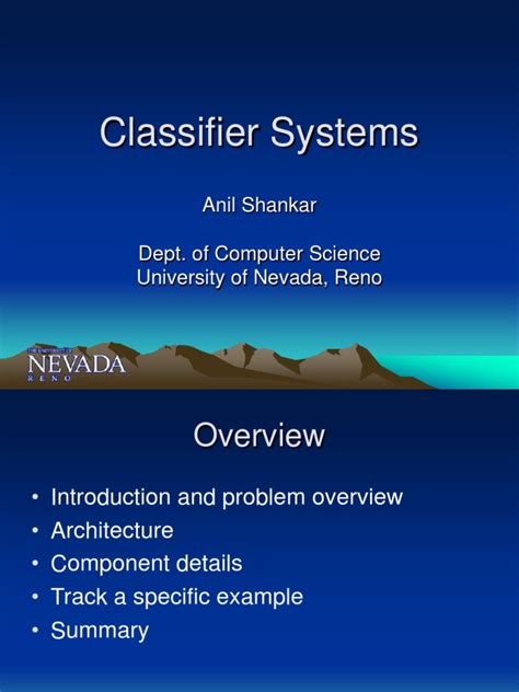 Classifier Systems Anil Shankar Dept Of Computer Science University Of Nevada Reno Pdf