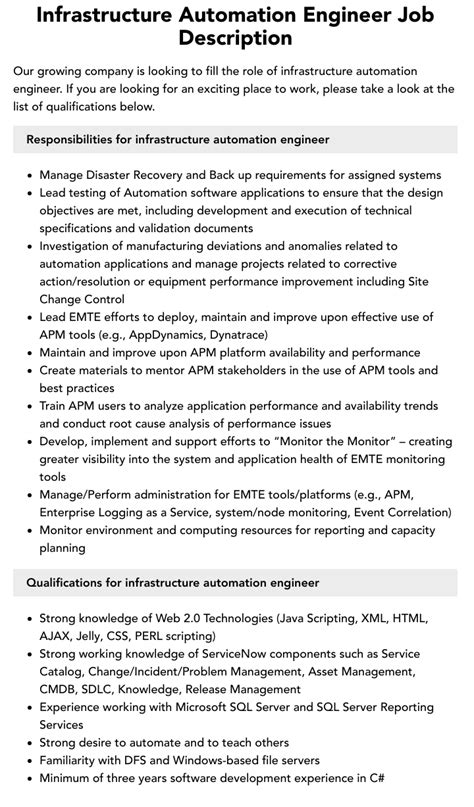 Infrastructure Automation Engineer Job Description Velvet Jobs