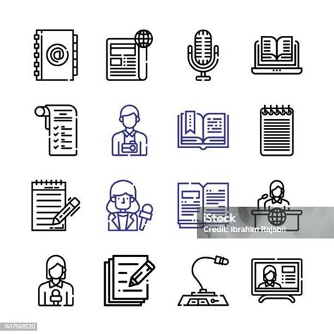 저널 아이콘 줄 아이콘으로 설정합니다 현대적인 얇은 라인 스타일 웹 및 모바일 아이콘에 적합합니다 벡터 일러스트 레이 션 Eps 10 교육에 대한 스톡 벡터 아트 및 기타