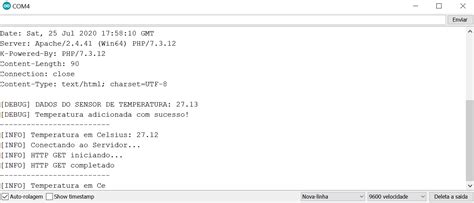 Figura Temperaturas sendo adicionadas no banco de dados através do método GET