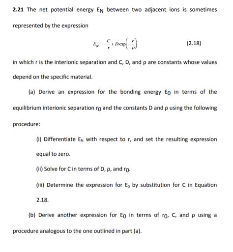 Solved 2 21 The Net Potential Energy En Between Two Adjacent