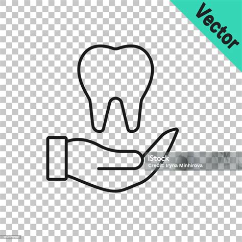 투명 한 배경에 격리 된 검은 줄 치아 아이콘 치과 진료소 또는 치과 의사 의료 센터 및 치약 패키지를위한 치아 기호 벡터 개념에 대한 스톡 벡터 아트 및 기타 이미지